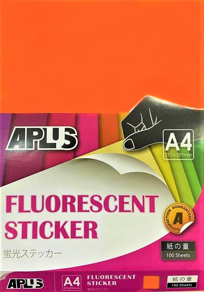 A4 Aplus Fluorescent Sticker 100's (Orange)